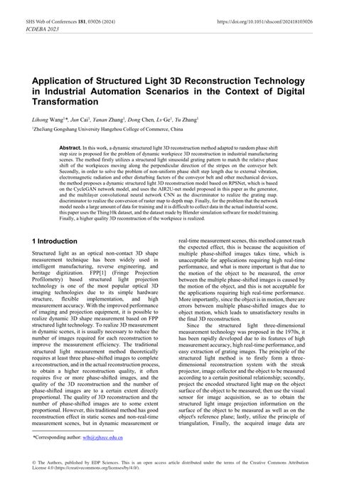 Pdf Application Of Structured Light 3d Reconstruction Technology In Industrial Automation