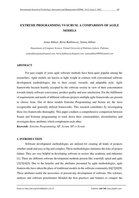 Pdf Extreme Programming Vs Scrum A Comparison Of Agile Models
