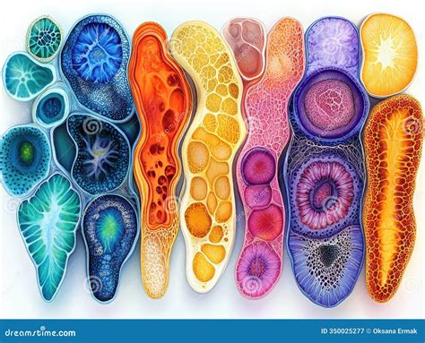 Intricate Cellular Structures In Vibrant Colors With Circular Patterns And Complex Textures