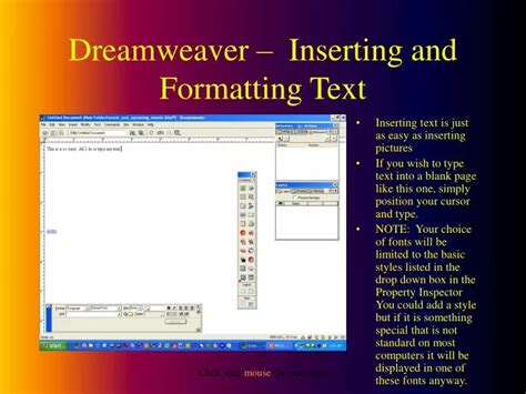 Ppt Dreamweaver Inserting And Formatting Text Powerpoint