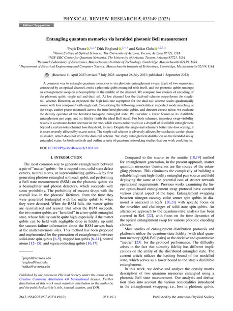 Pdf Entangling Quantum Memories Via Heralded Photonic Bell Measurement