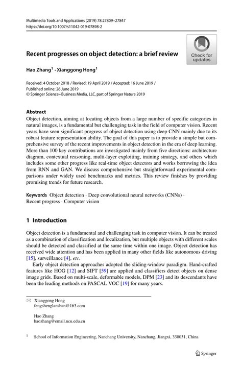 PDF Recent Progresses On Object Detection A Brief Review
