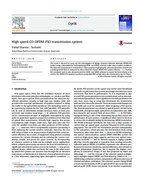 Pdf Coherent Detection In High Speed Ofdm Fso