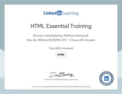 adithya inampudi on linkedin html webdevelopment certificate achievement