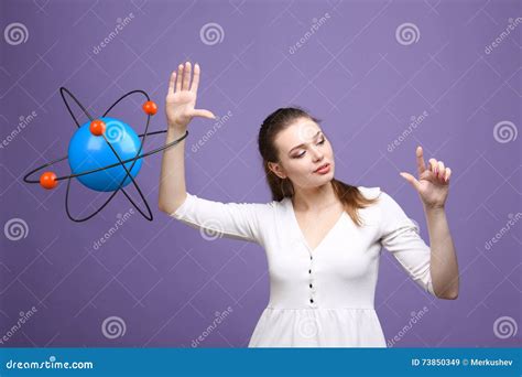 Woman Scientist With Atom Model Research Concept Stock Image Image Of Nucleus Orbiting