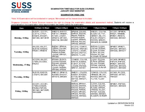 Suss Examination Timetable For January 2023 Semester Studocu