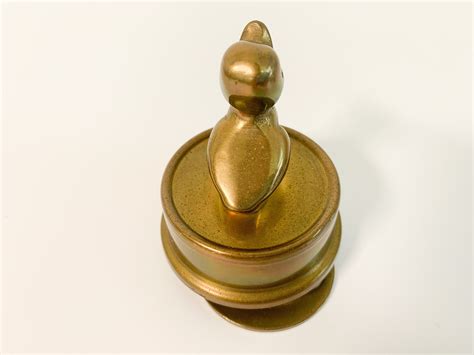 Vintage Brass Music Box Duck Plays Small World Retro Wind Up Ducking