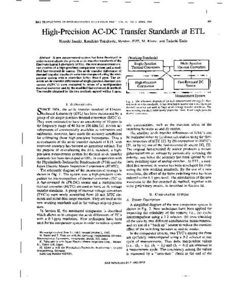 Pdf High Precision Ac Dc Transfer Standards At Etl M Klonz