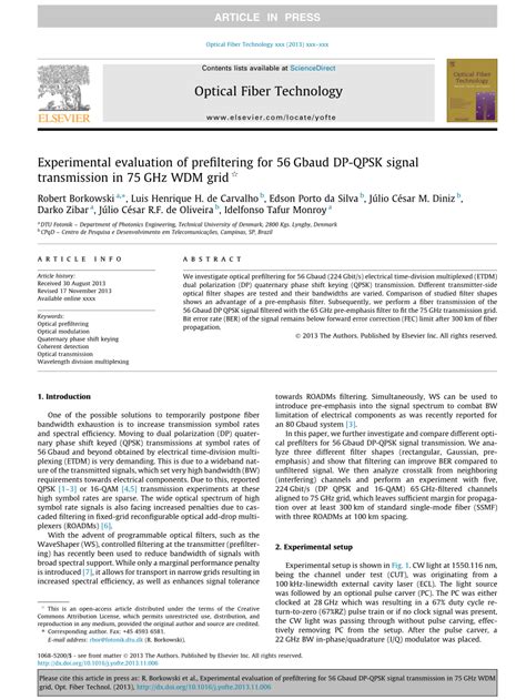pdf experimental evaluation of prefiltering for 56 gbaud dp qpsk