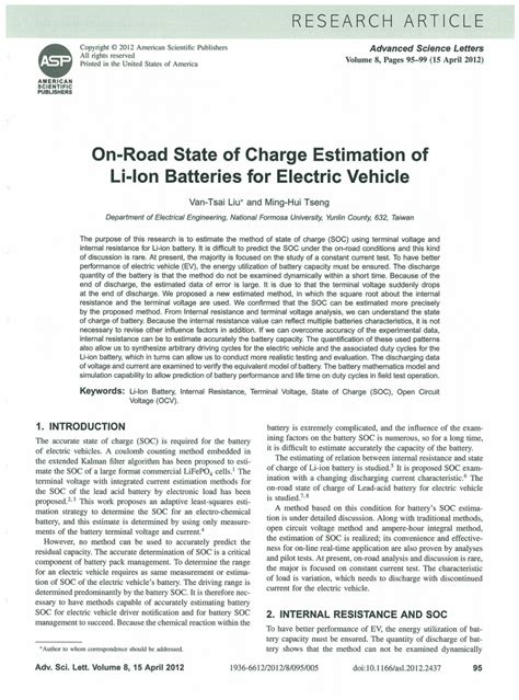 Pdf On Road State Of Charge Estimation Of Li Ion Batteries For Electric Vehicle