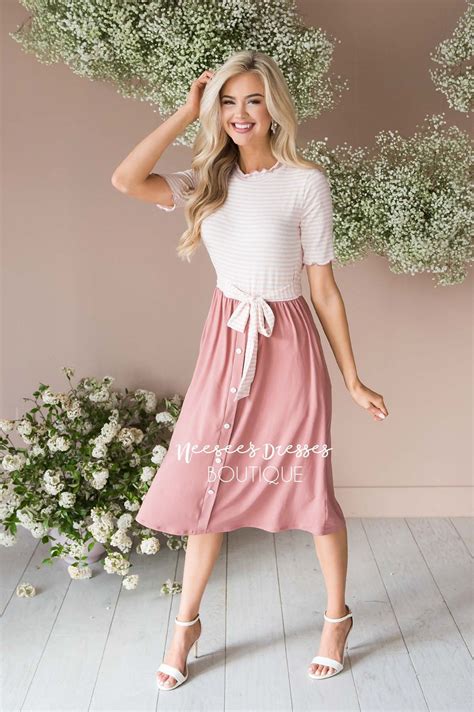 Mauve Striped Tie Waist Mommy And Me Modest Dress Best And Affordable