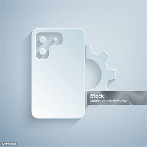 회색 배경에 격리 된 종이 잘라 전화 수리 서비스 아이콘 조정 서비스 설정 유지 보수 수리 고정 종이 아트 스타일 벡터 3차원 형태에 대한 스톡 벡터 아트 및 기타 이미지