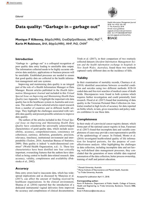 Pdf Data Quality “garbage In Garbage Out”