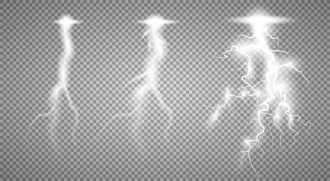 투명 한 배경에 고립 된 번개와 폭풍 프리미엄 벡터