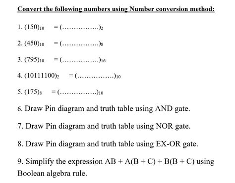 Solved Convert The Following Numbers Using Number Conversion