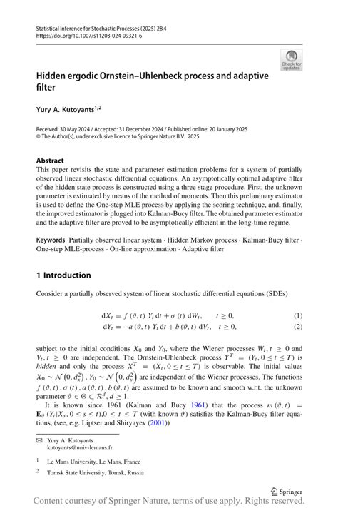 Hidden Ergodic Ornsteinuhlenbeck Process And Adaptive Filter Request Pdf