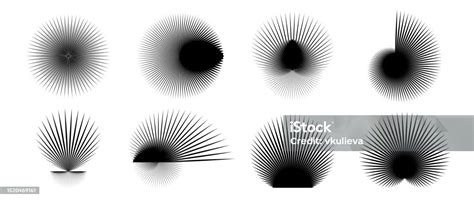 추상적인 뾰족한 요소가 설정되었습니다 방사형 및 나선형 스포크 개체 컬렉션입니다 얇은 가시 모양과 포스터 콜라주 장식을 위한 각진 햇살 묶음 벡터 팩 가리키기에 대한 스톡