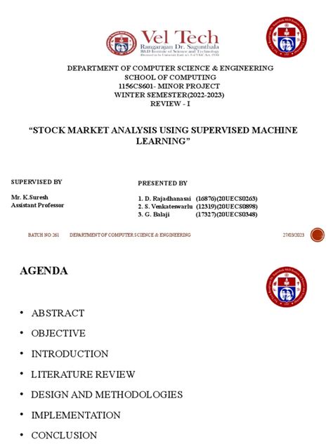 Minor Project Review 1 Ppt Template Ws 22 23 Batch 261 Pdf Machine Learning Prediction