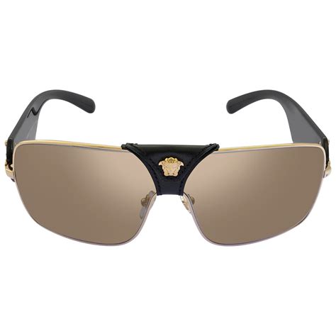 Versace Light Brown Mirror Gold Shield Unisex Sunglasses Ve2207q 10025