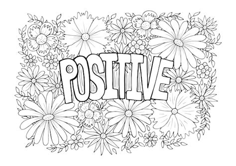 Positive Word In Floral Pattern Anti Stress Coloring Page Premium Vector