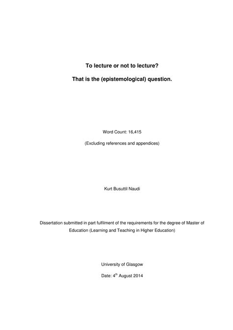 Pdf To Lecture Or Not To Lecture That Is The Epistemological Question