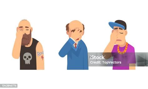 좌절과 당황 벡터 세트를 표시 손으로 자신의 얼굴을 덮고 실망 남자 가리기에 대한 스톡 벡터 아트 및 기타 이미지 가리기 걱정하는 남자 Istock