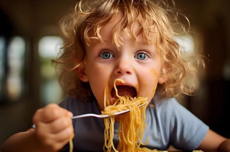 Menino Bonitinho Comendo Espaguete Bolonhesa Ou Macarr O Bolonhesa Em Casa Crian A Feliz
