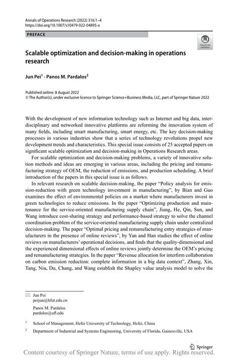 Scalable Optimization And Decision Making In Operations Research Request Pdf