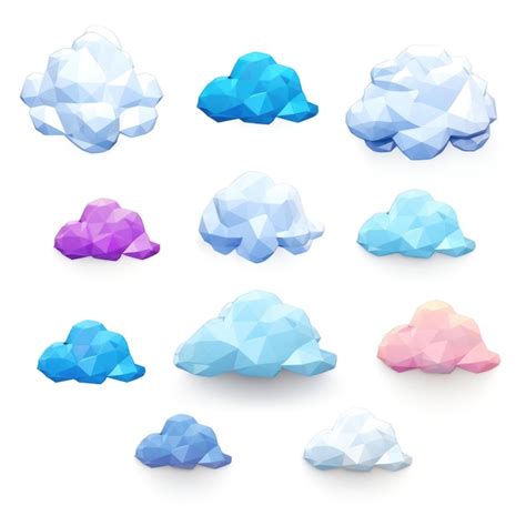 Premium Photo Set Of Low Poly Clouds On White Background