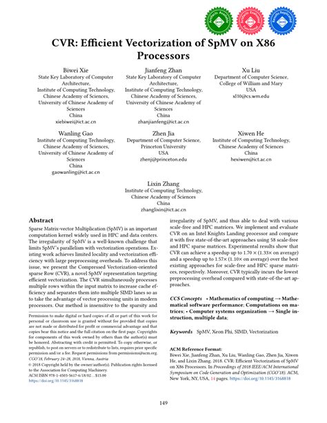 Pdf Cvr Efficient Vectorization Of Spmv On X86 Processors