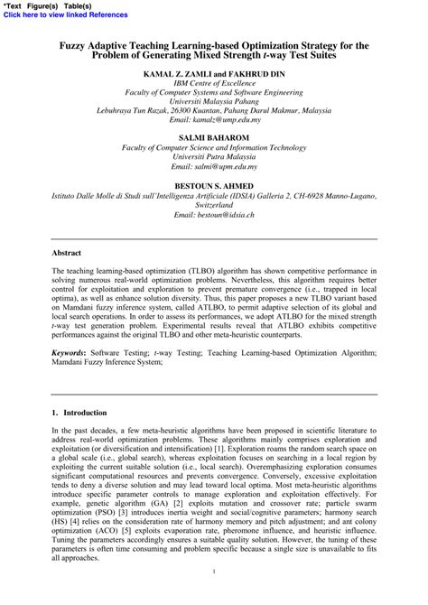 Pdf Fuzzy Adaptive Teaching Learning Based Optimization Strategy For The Problem Of Generating