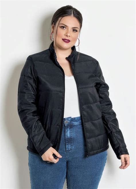 Jaqueta Puffer Plus Size Preta Marguerite