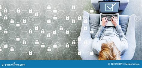 Cyber Security Concept With Man Using A Laptop Stock Image Image Of Antivirus Diagram