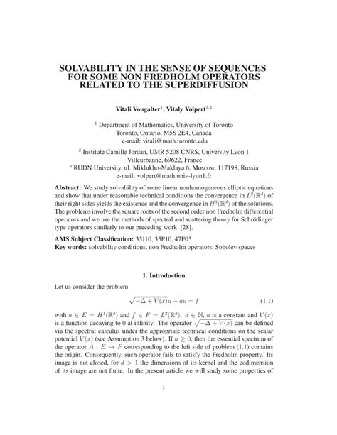 Pdf Solvability In The Sense Of Sequences For Some Non Fredholm