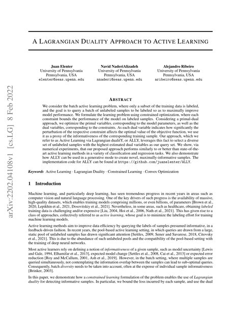 Pdf A Lagrangian Duality Approach To Active Learning