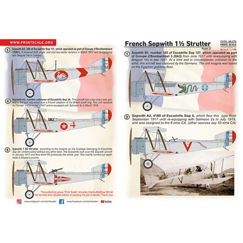 Sopwith 1 1 2 Strutter Decals Part 2 Escadrille Sop Aircraft From Wwi Scale 1 48