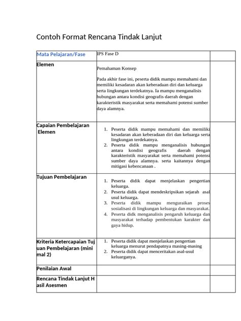 Contoh Format Rencana Tindak Lanjut Pdf