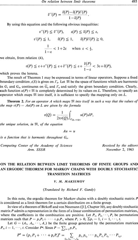 On The Relation Between Limit Theorems Of Finite Groups And An Ergodic Theorem For Markov Chains