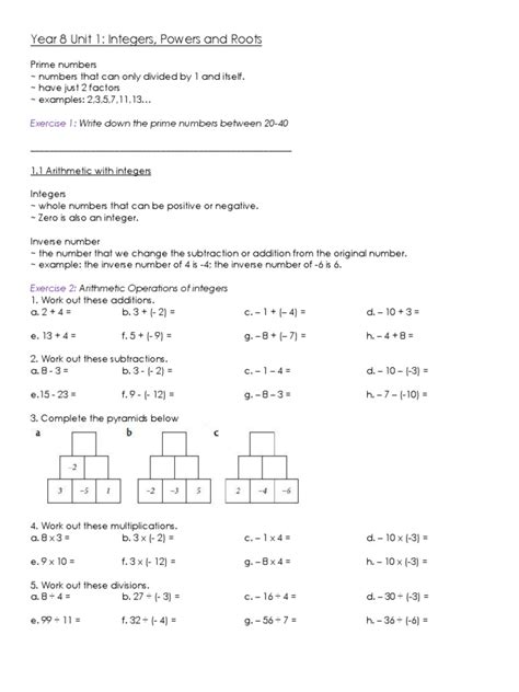 Icgse Y8 Chapter 1 Integers Powers And Roots Pdf Numbers Mathematics