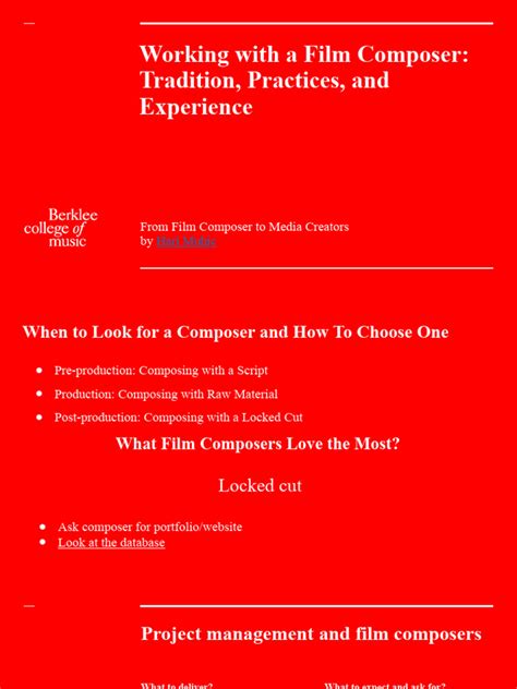 Working With A Film Composer Tradition Practices And Experience Pdf Film Score