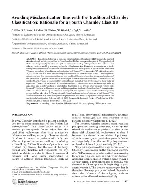 Pdf Avoiding Misclassification Bias With The Traditional Charnley Classification Rationale