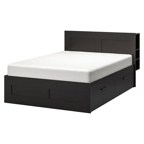 Brimnes Bed Frame With Storage And Headboard Black Luröy Queen Ikea