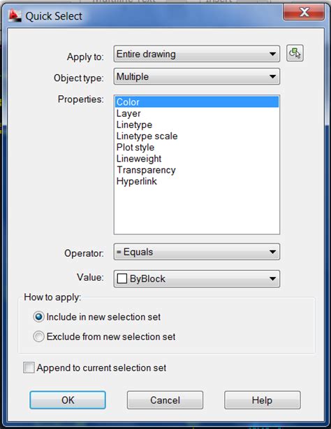 the quick select tool in autocad