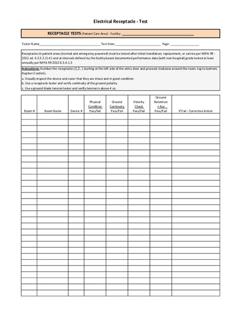 Va Vhca Electrical Receptacle Test Form Fill Online Printable