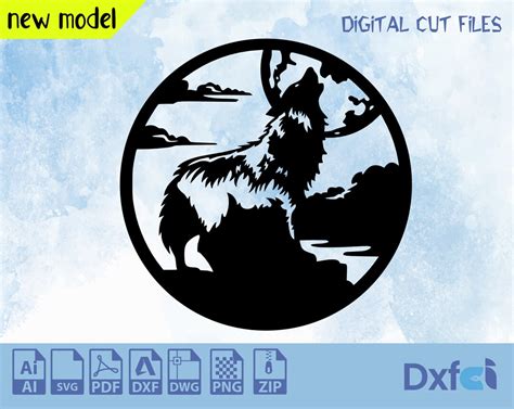 Wolf Dxf Files Home Decor Wildlife And Howling Wolf Scenery Etsy