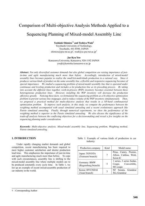 Pdf Comparison Of Multi Objective Analysis Methods Applied To A