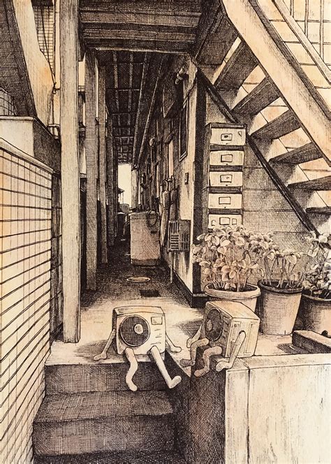 Ibsukionsen Original Absurdres Highres Air Conditioner Alley Cabinet Condenser Unit