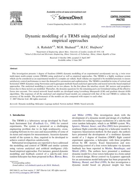 dynamic modelling of a trms using analytical and emperical pdf helicopter control theory