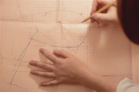 Woman Drawing On Graph Paper Stock Image Image Of Fashion Education