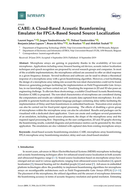 Pdf Cabe A Cloud Based Acoustic Beamforming Emulator For Fpga Based Sound Source Localization